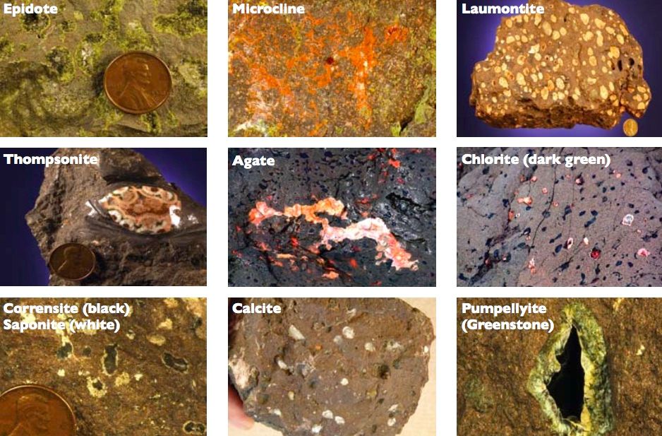 Secondary minerals commonly found in amygdaloidal basalt. Image ...